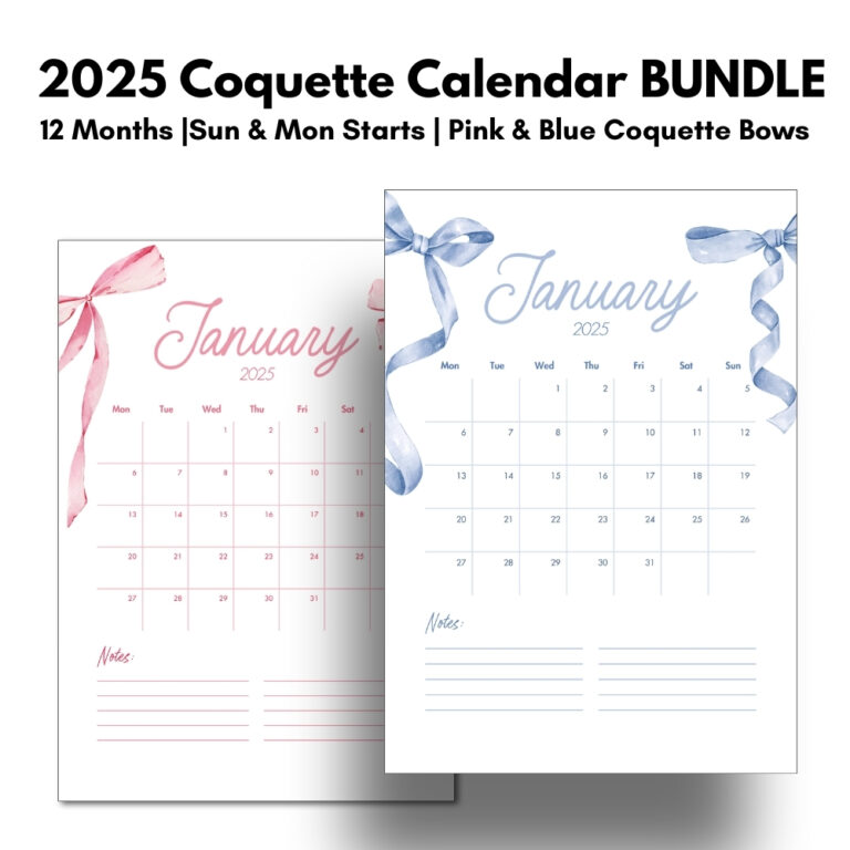 2025 Coquette Printable Calendar Bundle – DIYHomeprintables