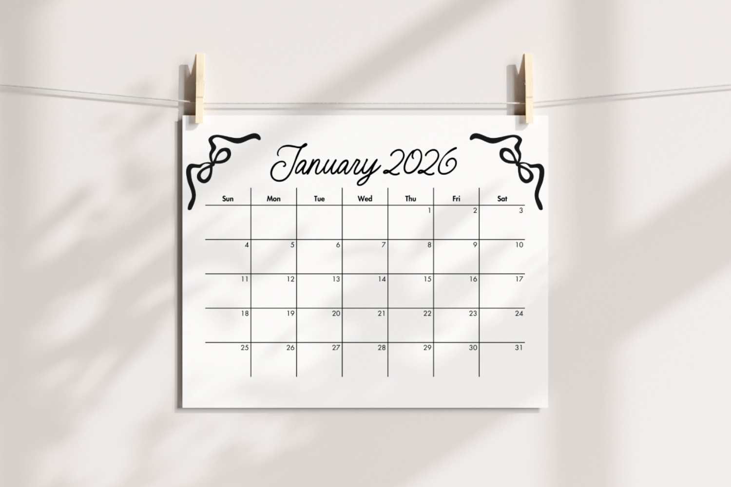 Free Coquette Calendars 2026 Printable (PDF Download) - DIYHomeprintables