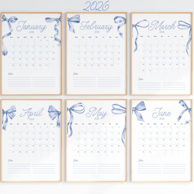 Free Coquette Calendars 2026 Printable (PDF Download) - DIYHomeprintables